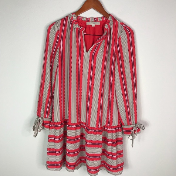 LOFT | Dresses | Loft Red Petite Spiced Stripe Flounce Dress Sm | Poshmark